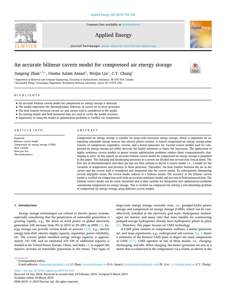 Cavern Model For Compressed Air Energy Storage | PDF | Quantity ...