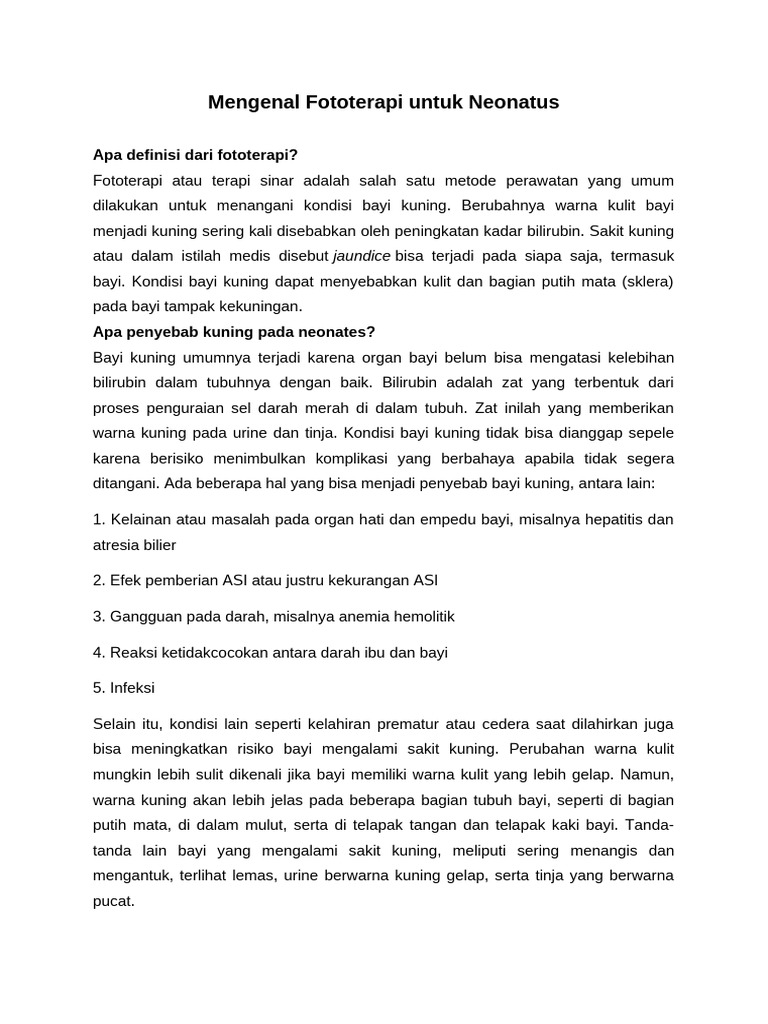 Mengenal Fototerapi Untuk Neonatus | PDF | Pengembangan Diri ...
