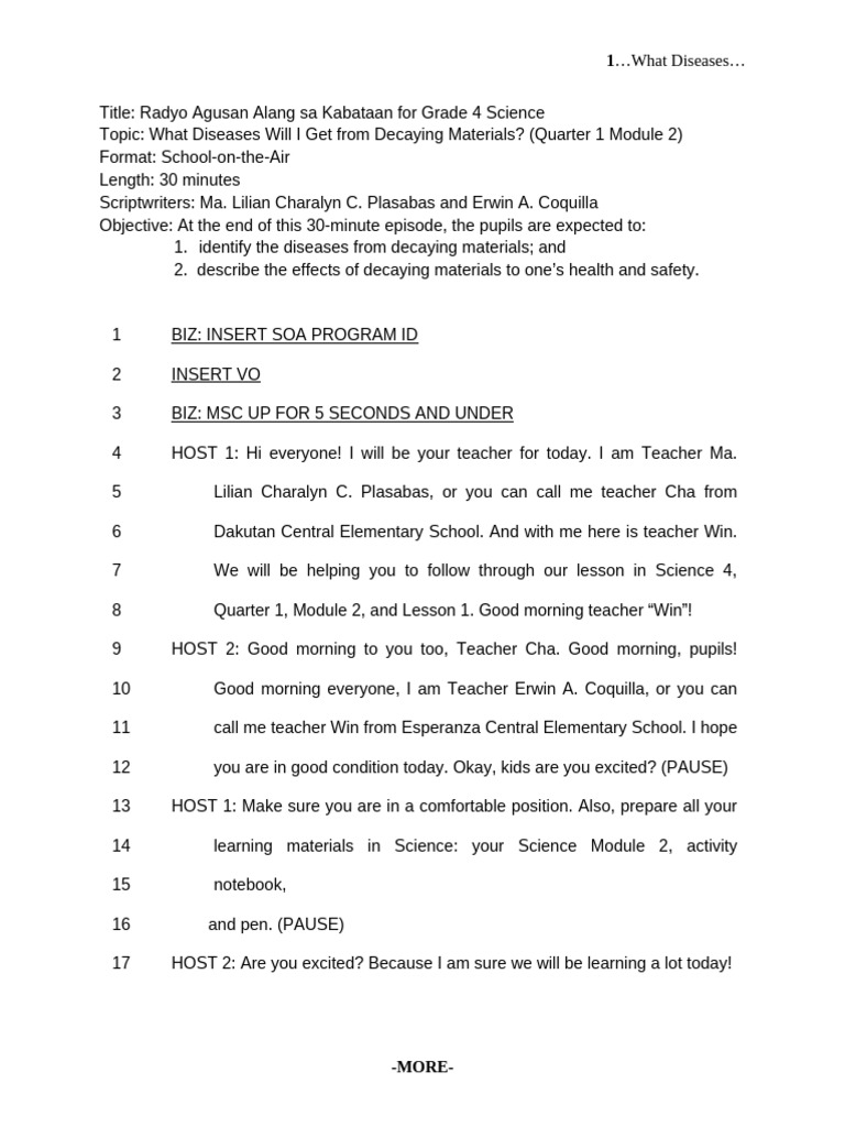 Science4 Q1M2 Plasabas Commented | PDF | Hygiene | Health Sciences