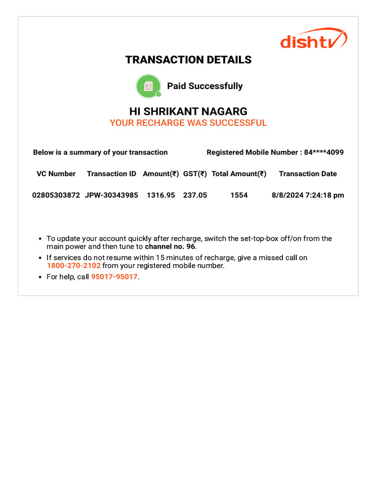 Successful Recharge Confirmation | PDF