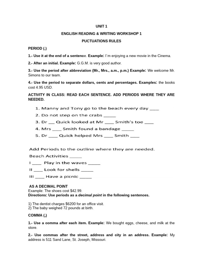 UNIT 1 ENGLISH READING &WRITING WORKSHOP 1 | PDF | Acronym | Clause