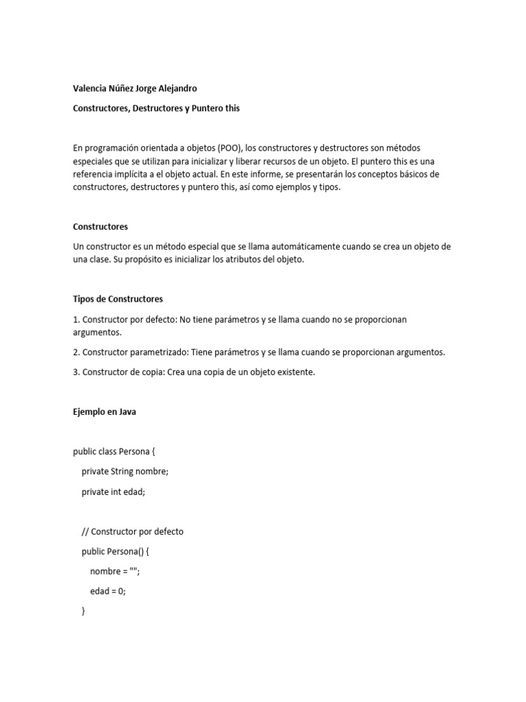 Constructores y Destructores | PDF | Constructor (Programación Orientada a Objetos) | Programación