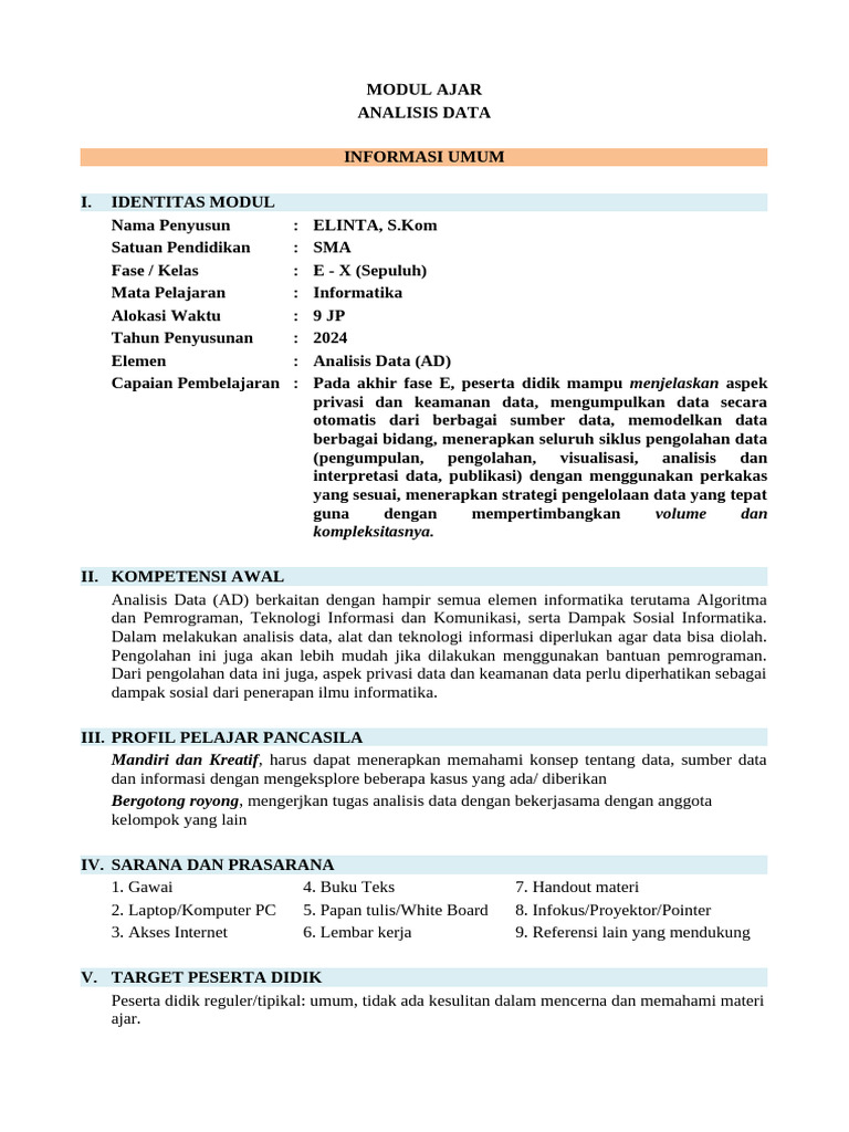 Modul Ajar Bab 6 - Analisis Data | PDF