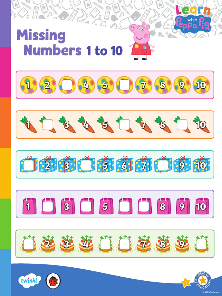 Free Peppa Pig 1 10 1 20 and 1 50 Missing Numbers Activity Us M ...