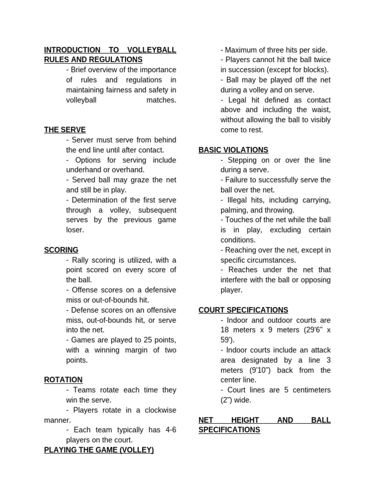 Volleyball Rules and Regulations | PDF | Volleyball | Indoor Sports