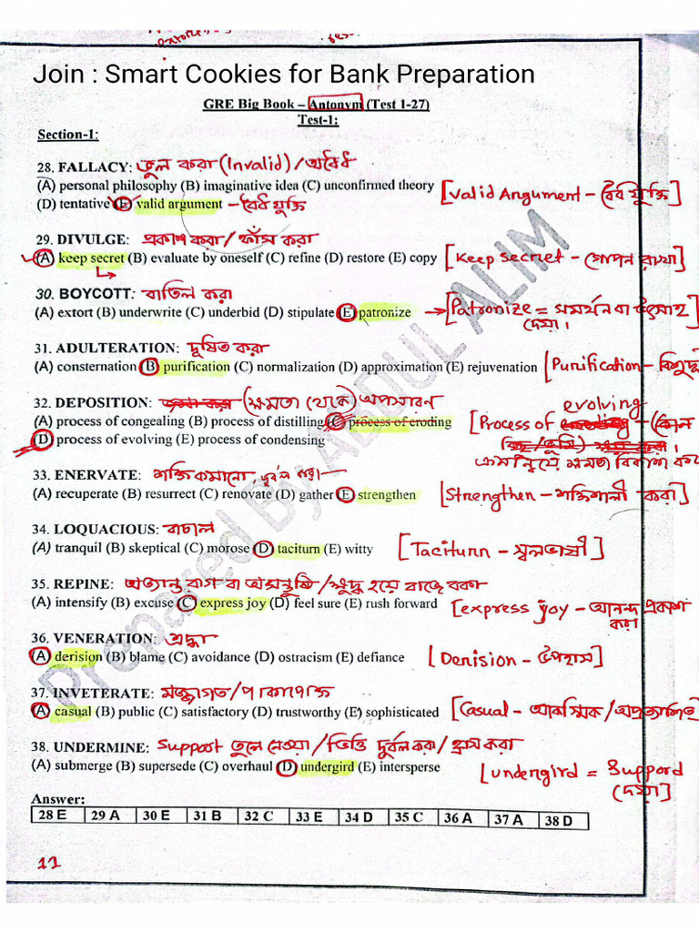 GRE Big Book Antonym (Bangla Meaning) | PDF