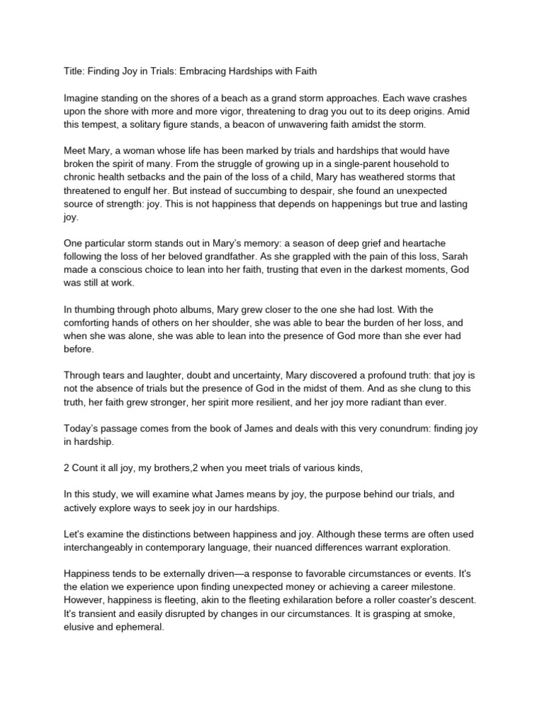 Joy in Trials: Faith and Hardships | PDF | Resurrection Of Jesus ...