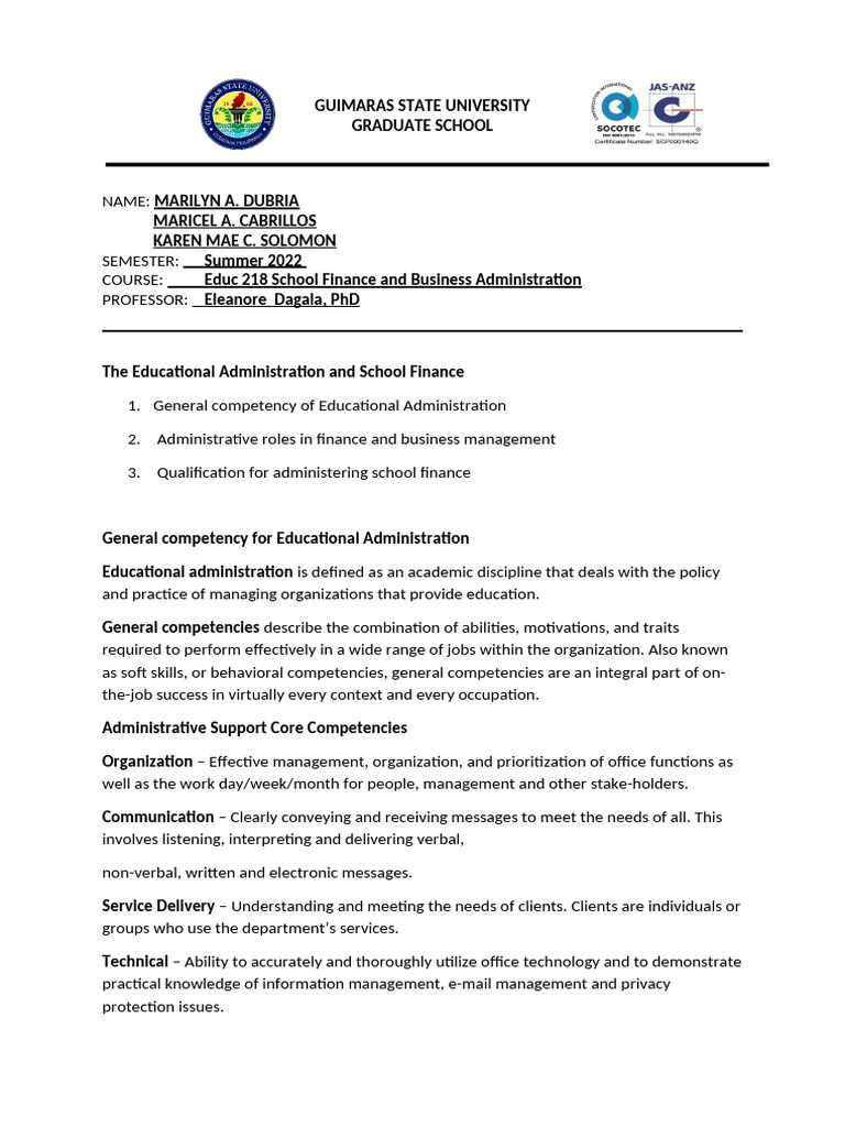 Handouts - The Educational Administration and School Finance Handouts 3 | PDF | Bookkeeping ...