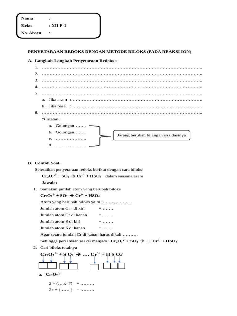 Penyetaraan Redoks Dengan Metode Biloks | PDF | Metode & Bahan Ajar