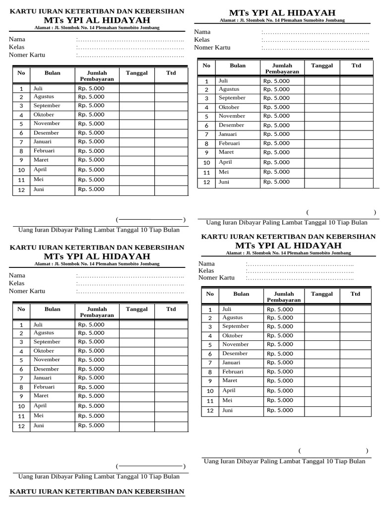 Kartu Infaq | PDF