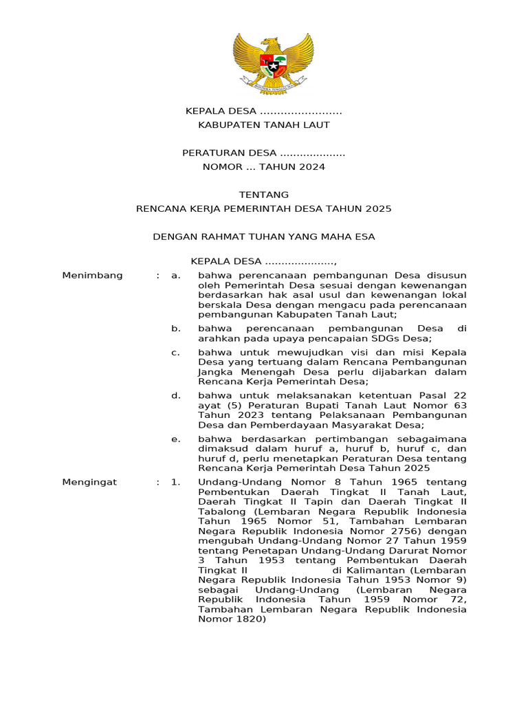 Contoh Perdes RKP Desa 2025 | PDF | Pengelolaan Keuangan & Uang