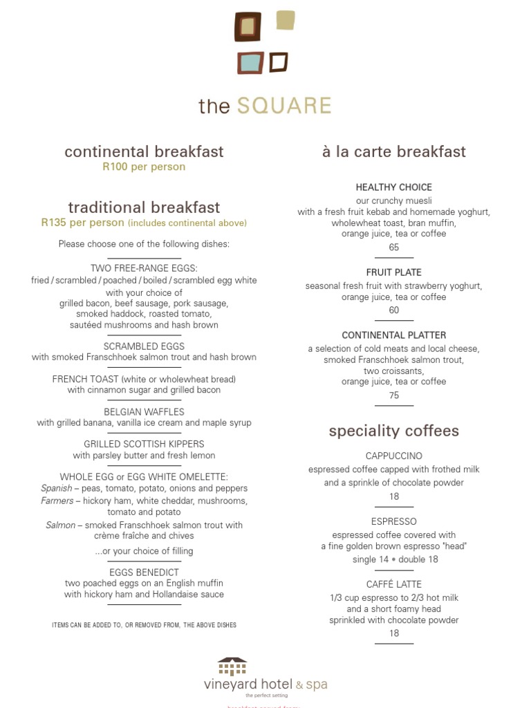 Square Breakfast Menu | PDF | Cuisine | Foods