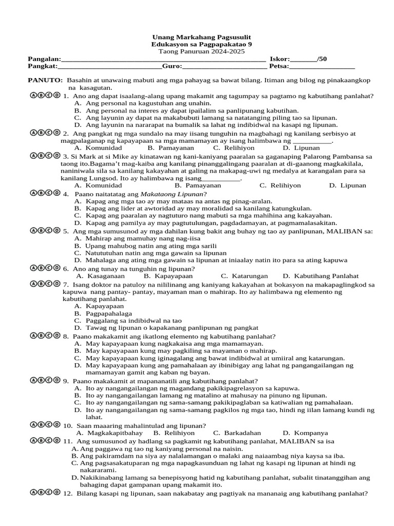 Grade9 Q1 2024 2025 | PDF