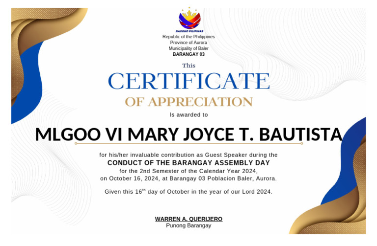 Annex F Certificate of Appreciation To Be Issued by PB - October 2024 | PDF