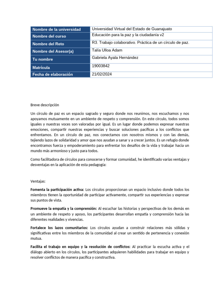 Ayala Gabriela R3 U1 | PDF | Comunidad | Pedagogía