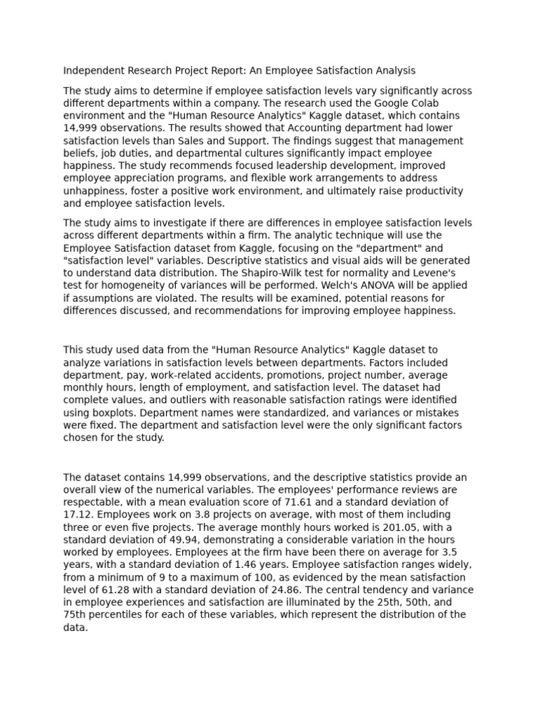 Independent Research Project Report Presentation | PDF | Analysis Of Variance | Normal Distribution