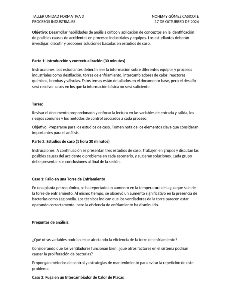 TALLER UNIDAD FORMATIVA 3 | PDF | Caso de estudio | Motor a reacción