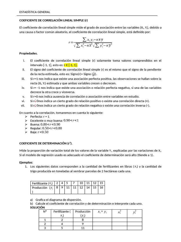 COEFICIENTE DE CORRELACIÓN LINEAL SIMPLE (1) | PDF | Análisis ...