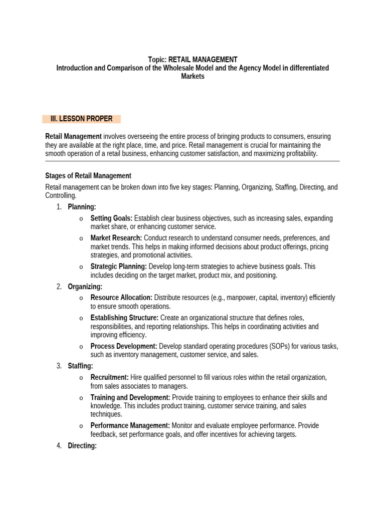 LESSON-PROPER-RETAIL-MANAGEMENT-WEEK-1-1 | PDF | Retail | Inventory