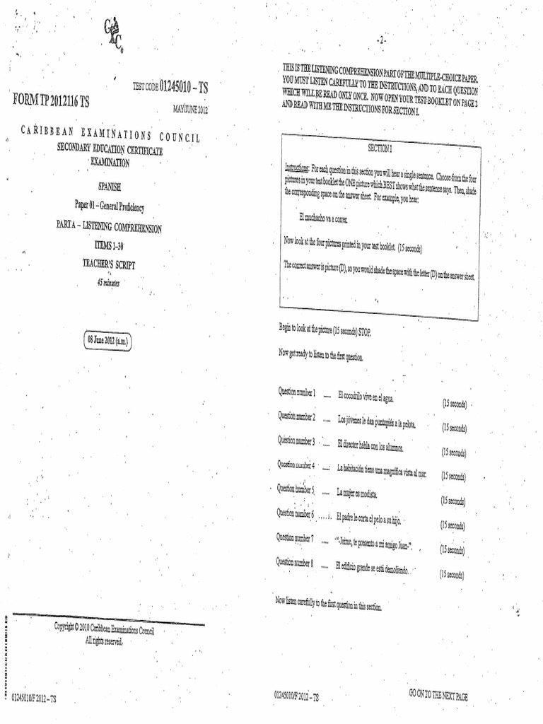 CSEC Spanish P1 2012 | PDF