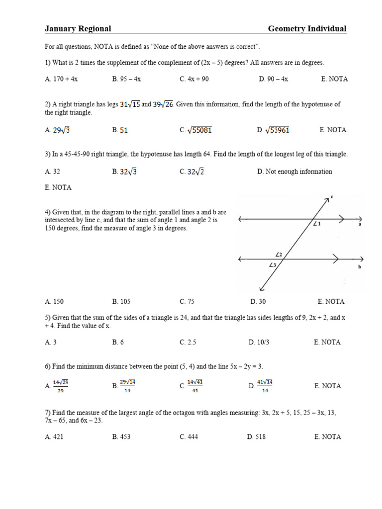Geometry Questions for January Regional | PDF | Triangle | Euclidean Geometry