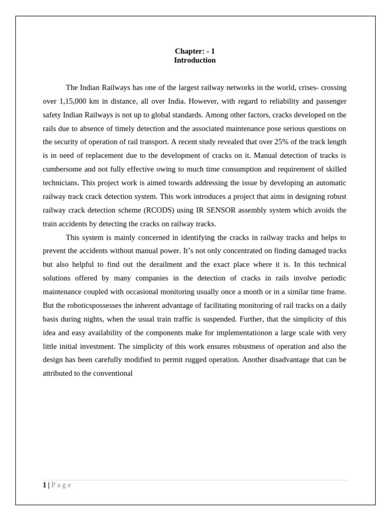 Project Synopsis Railway Track Crack Detection System Pdf Rail Transport Camera