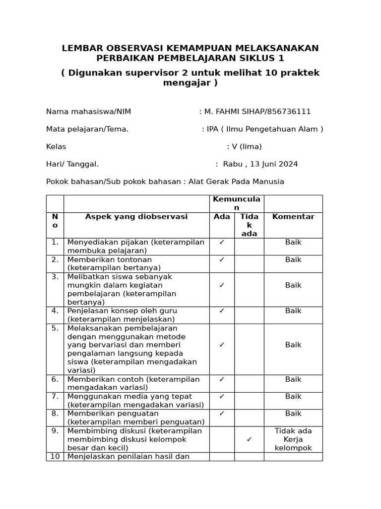 Observasi Siswa SD | PDF