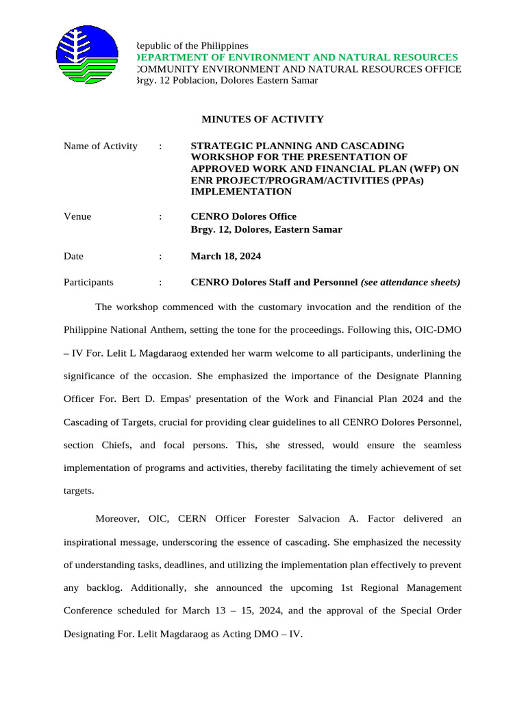 Minutes of The Activity Cascading | PDF