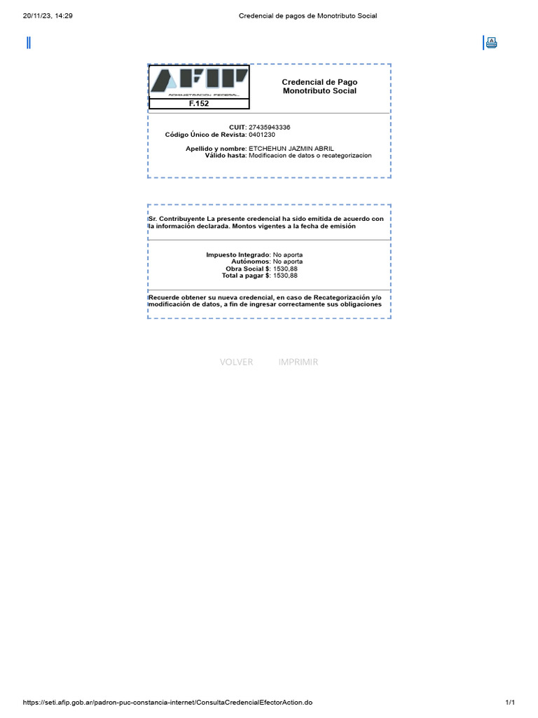 AFIP - Administración Federal de Ingresos Públicos pago | PDF