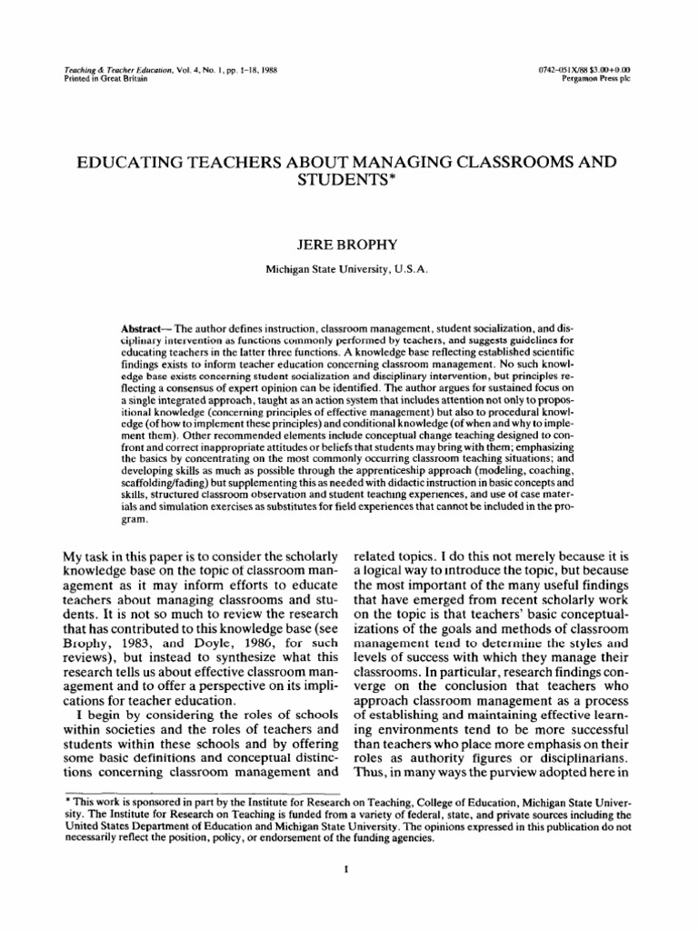 Educating teachers about managing classrooms and students | PDF | Teachers | Classroom Management