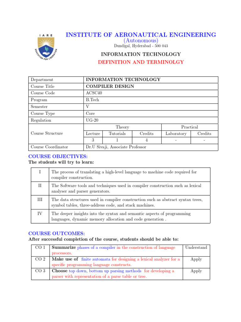 CD Defination and Terminolgy | PDF | Parsing | Compiler