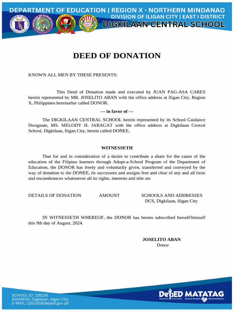 DEED OF DONATION and ACCEPTANCE | PDF | Real Property Law | Common Law