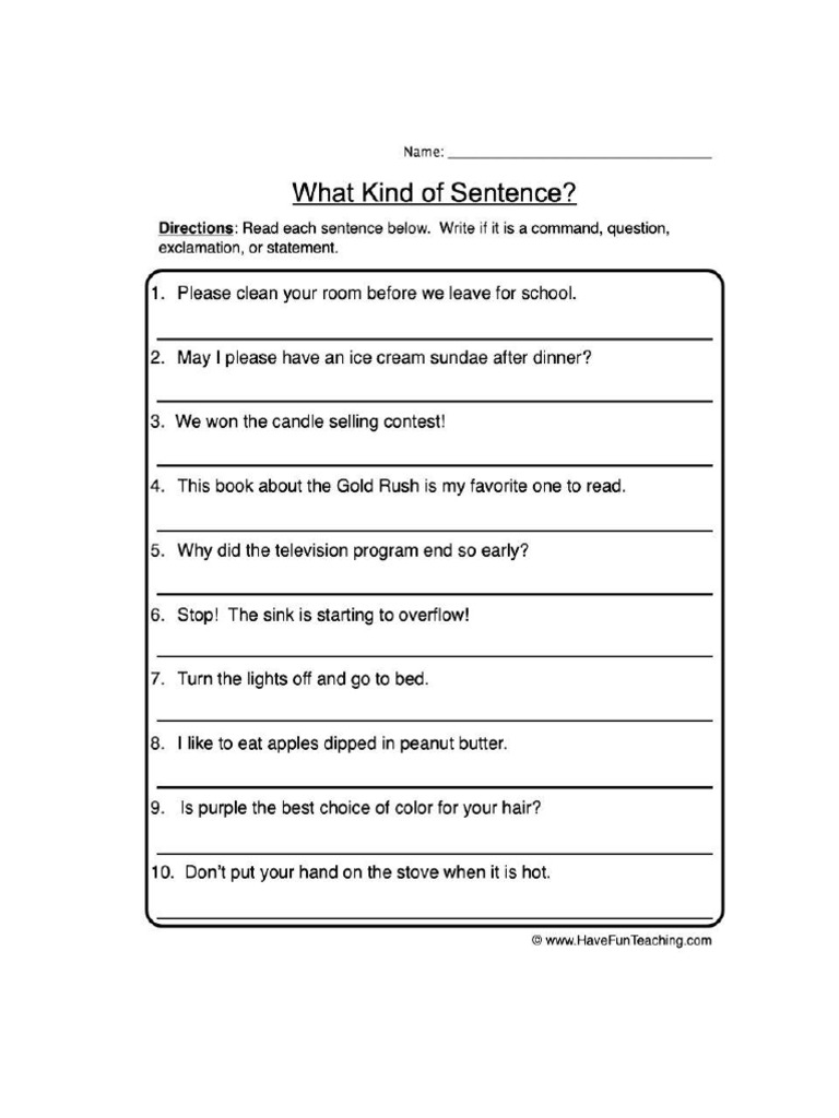 Types of Sentences Worksheet | PDF
