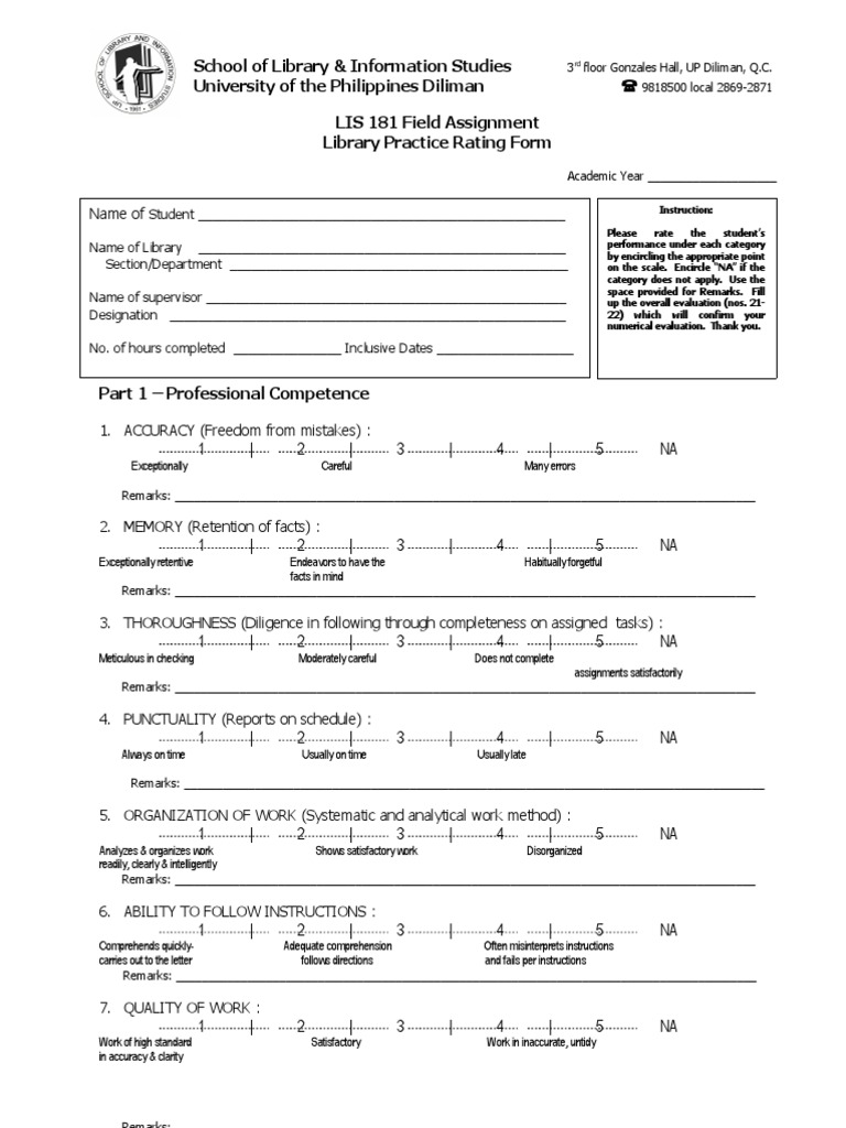 LIS 181 Rating Form | PDF | Behavioural Sciences | Cognitive Science