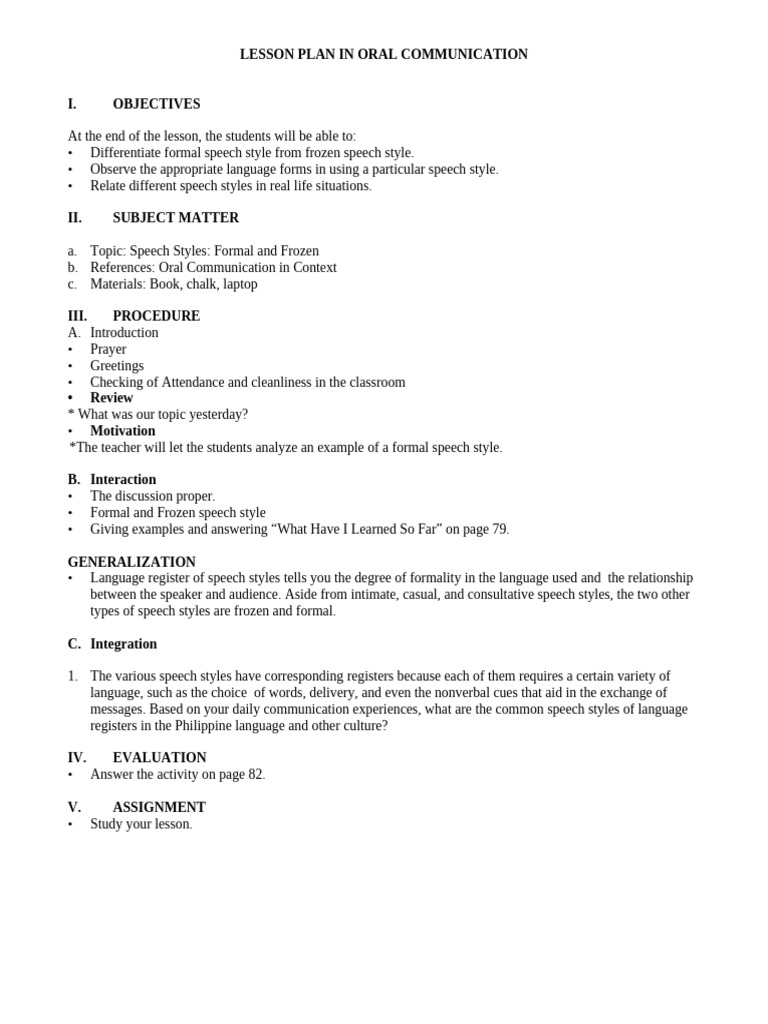 LESSON PLAN IN ORAL COMMUNICATION | PDF