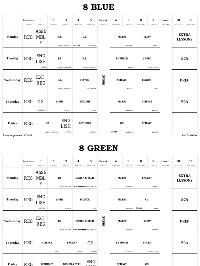 KSTS Timetable Term 3 2024 Class 07-09-2024 | PDF