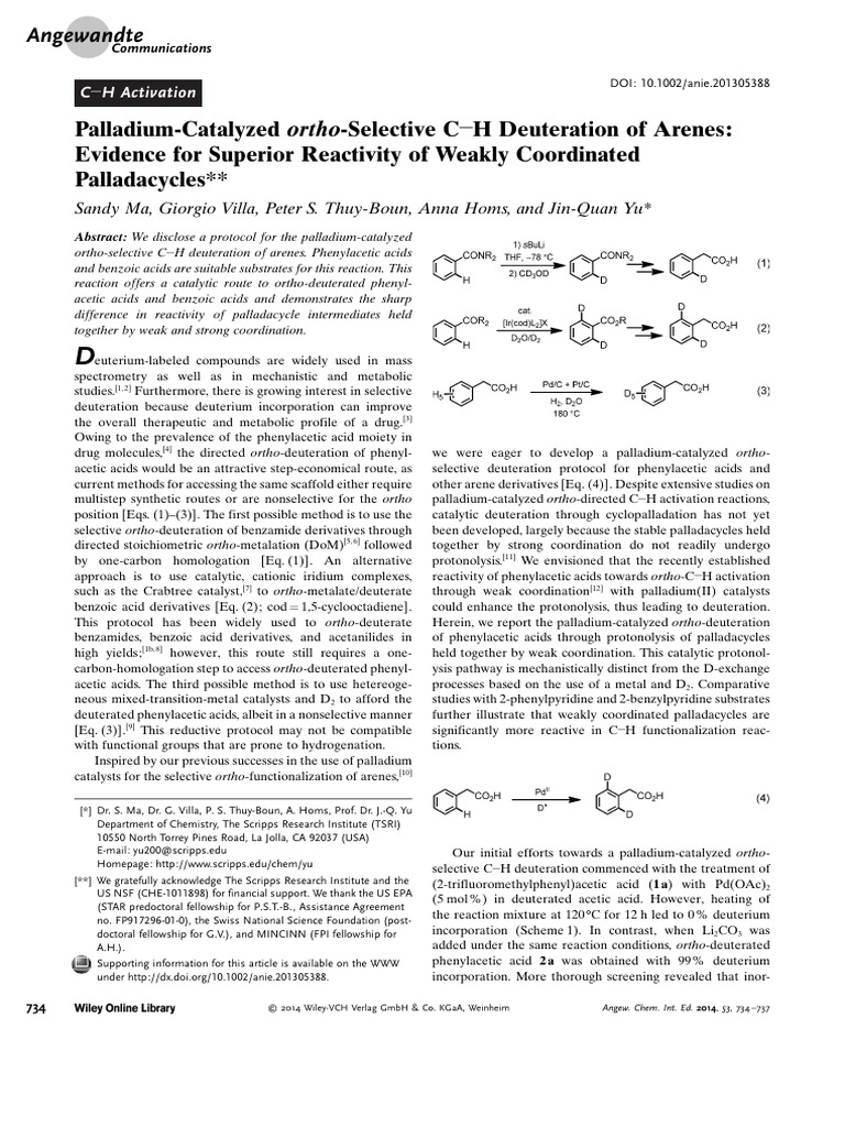 Palladium-Catalyzed ortho-Deuteration | PDF | Catalysis | Deuterium