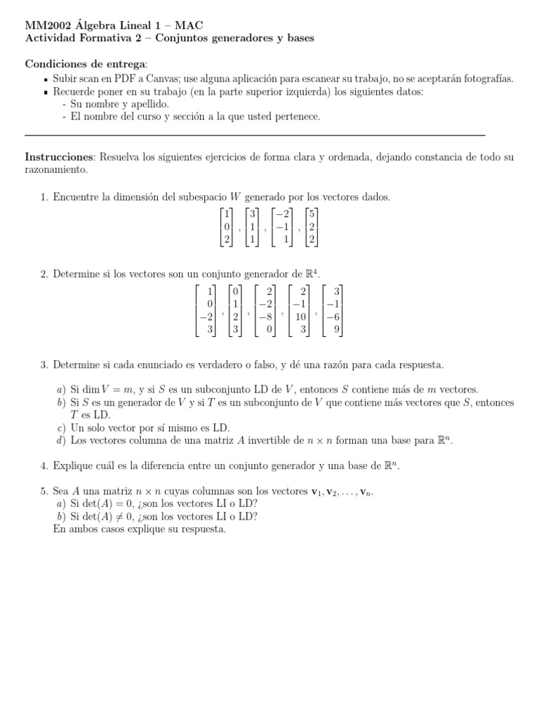Conjuntos Generadores y Bases en Álgebra Lineal | PDF