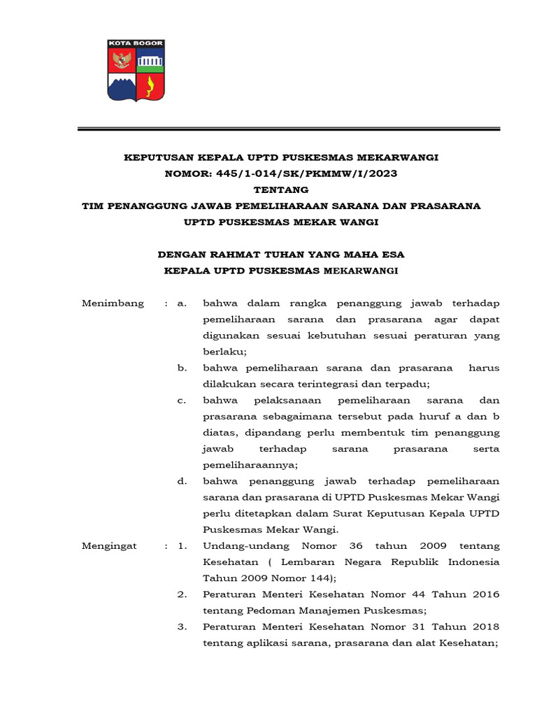 1.4.2.b 2023 - SK Penanggung Jawab Sarpras PKM MW | PDF