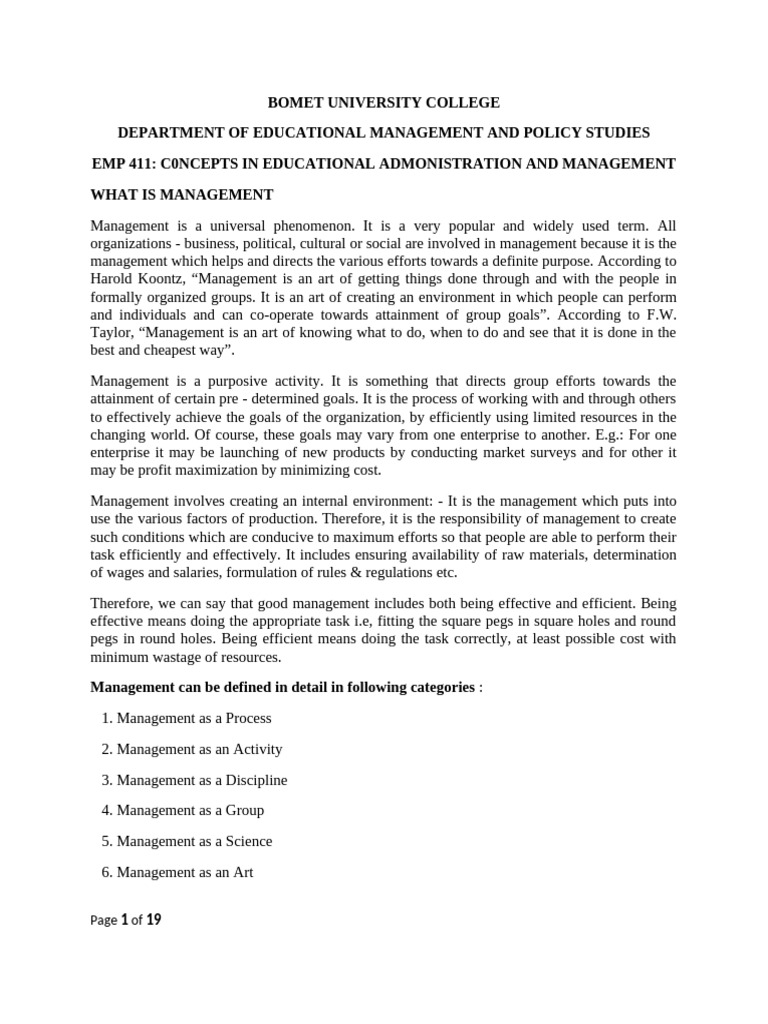 EMP 411. Mangement Defined. | PDF | Employment | Goal