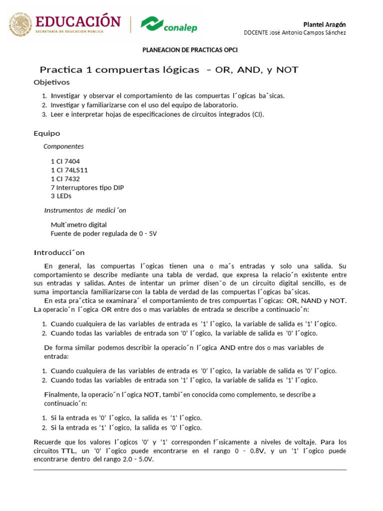 Practicas OPCI | PDF | Puerta lógica | Circuitos electrónicos