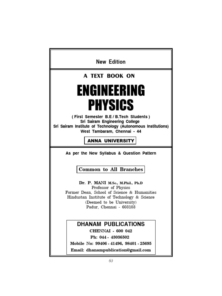 Sri Sairam Engineering College - 20BSPH101-Engineering Physics | PDF