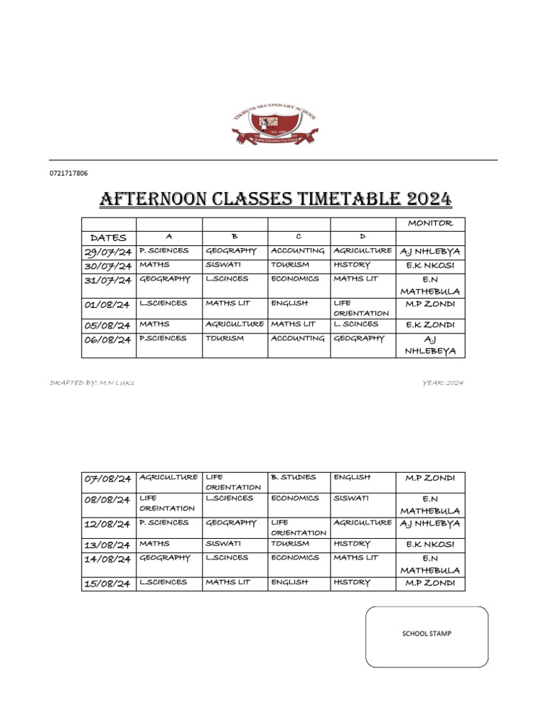 Afternoon Classes 2024 Programme July August - 090815 | PDF | Travel ...