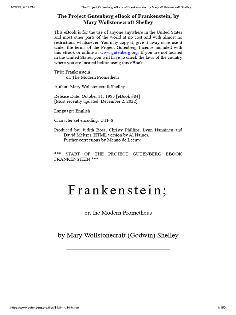 Free eBook: Frankenstein by Shelley | PDF | Frankenstein | Mary Shelley
