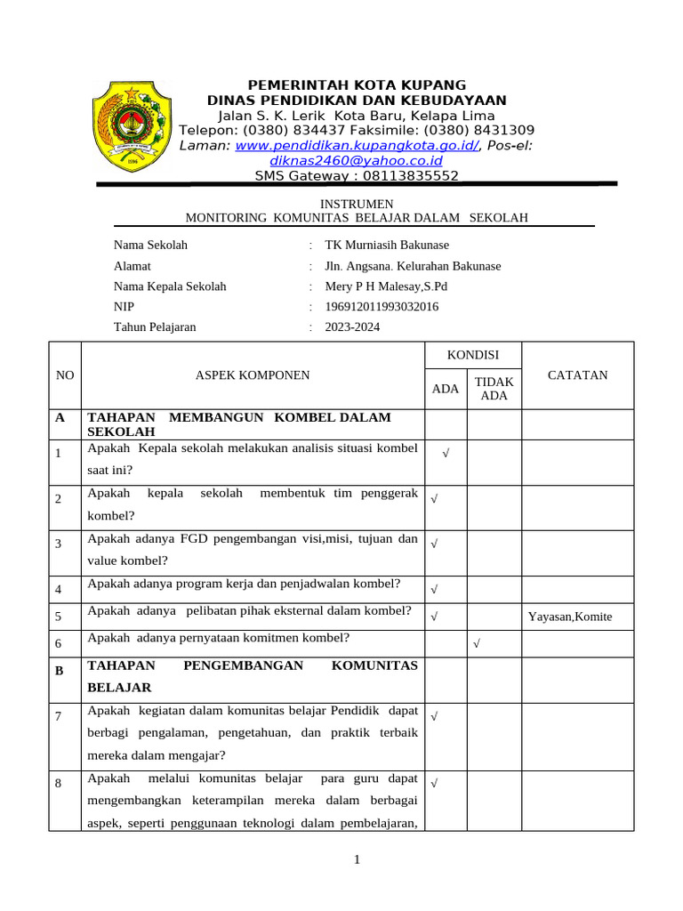 Instrumen Monev KOMBEL | PDF | Karier & Perkembangan | Ilmu Sosial
