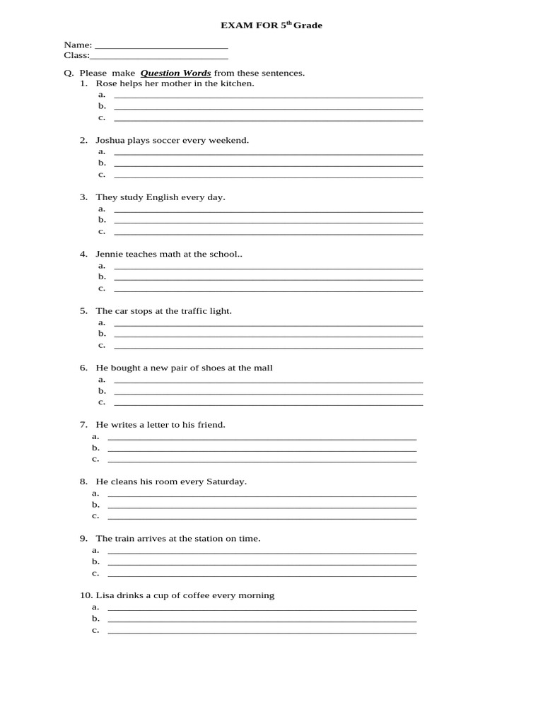 EXAM 5th Grade | PDF