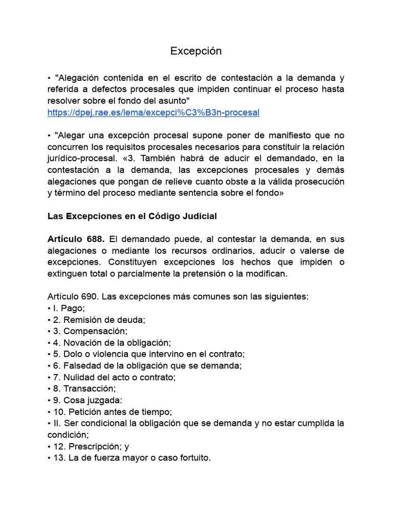 Excepciones Procesales en Derecho | PDF | Demanda judicial | Sentencia ...