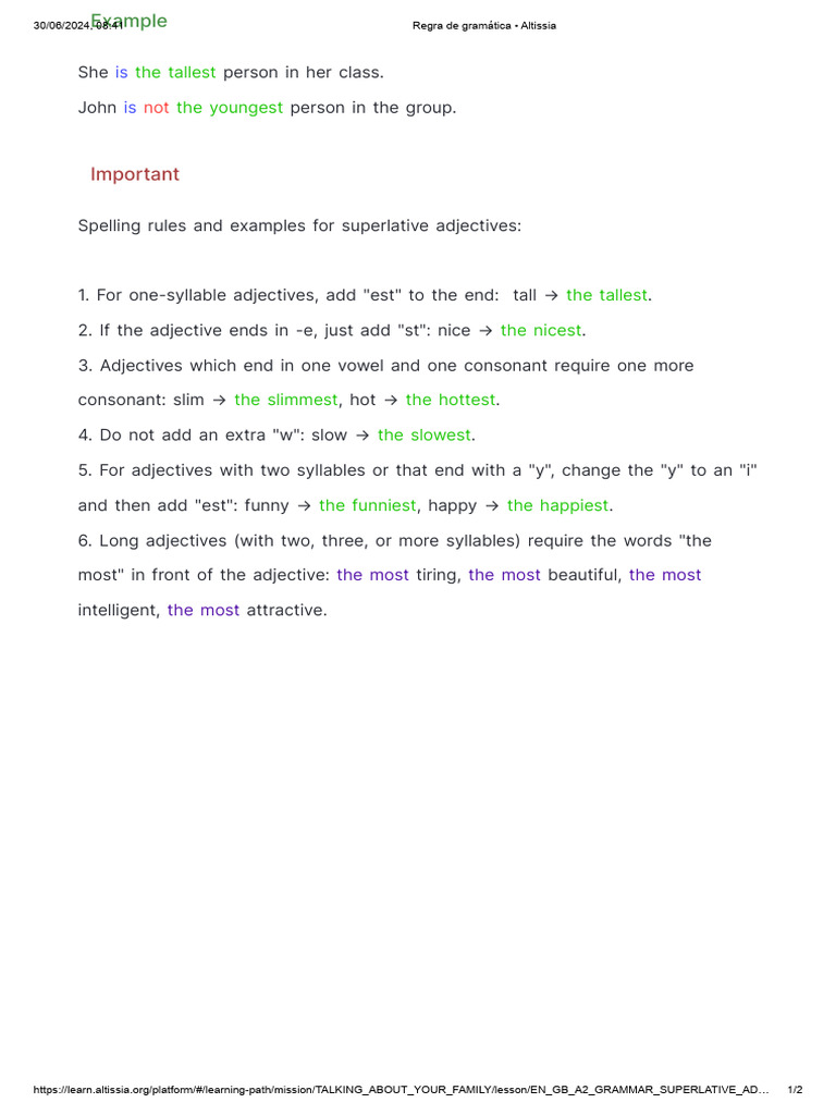 Superlative Adjective Rules | PDF