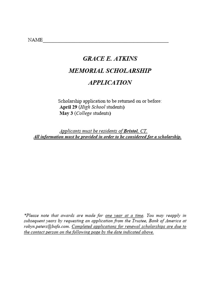 Grace E. Atkins Memorial Scholarship | PDF | Social Security (United ...