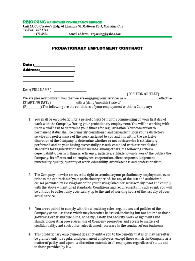 Contract Probationary PDF | PDF | Legal Liability | Employment